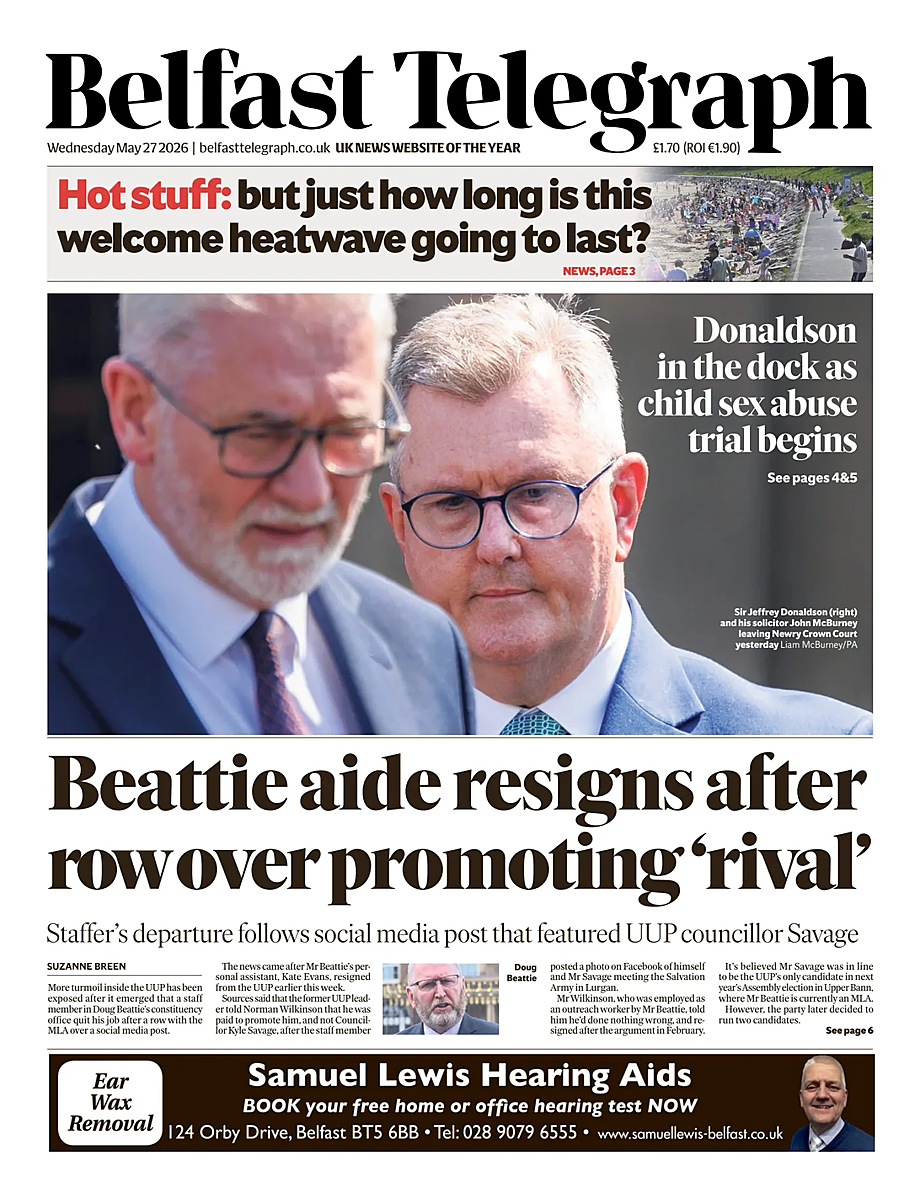 Belfast Telegraph Front Page Today - Headlines and News