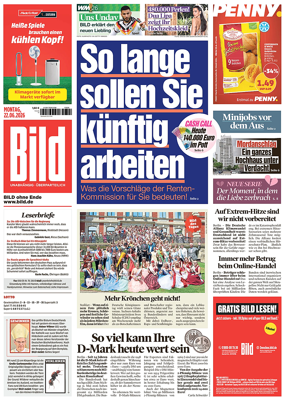 Titelseite von Bild heute - Schlagzeilen und Nachrichten