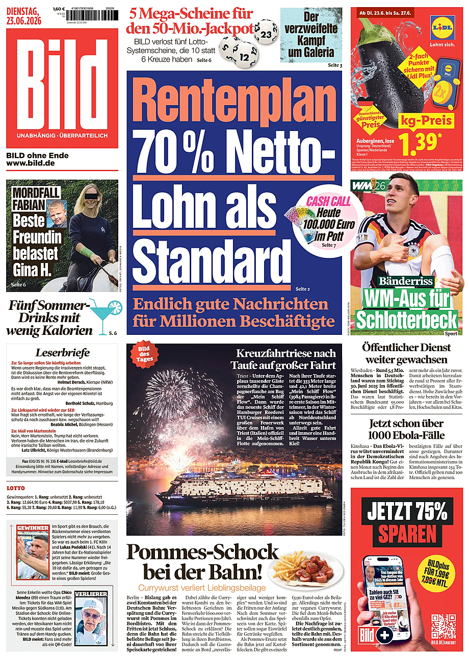 Titelseite von Bild heute - Schlagzeilen und Nachrichten