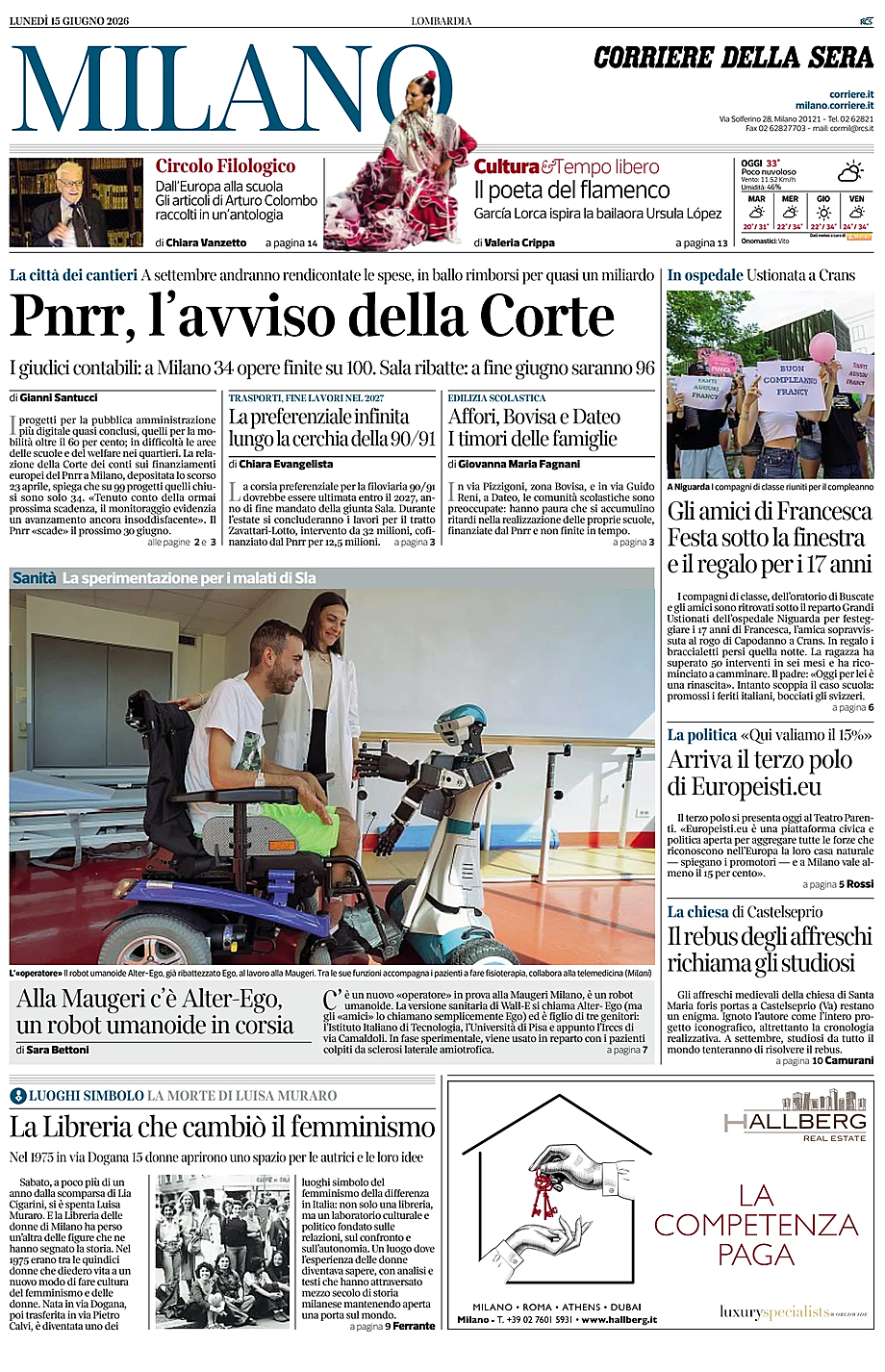 Prima Pagina Corriere della Sera (Milano) di Oggi - Titoli e Notizie