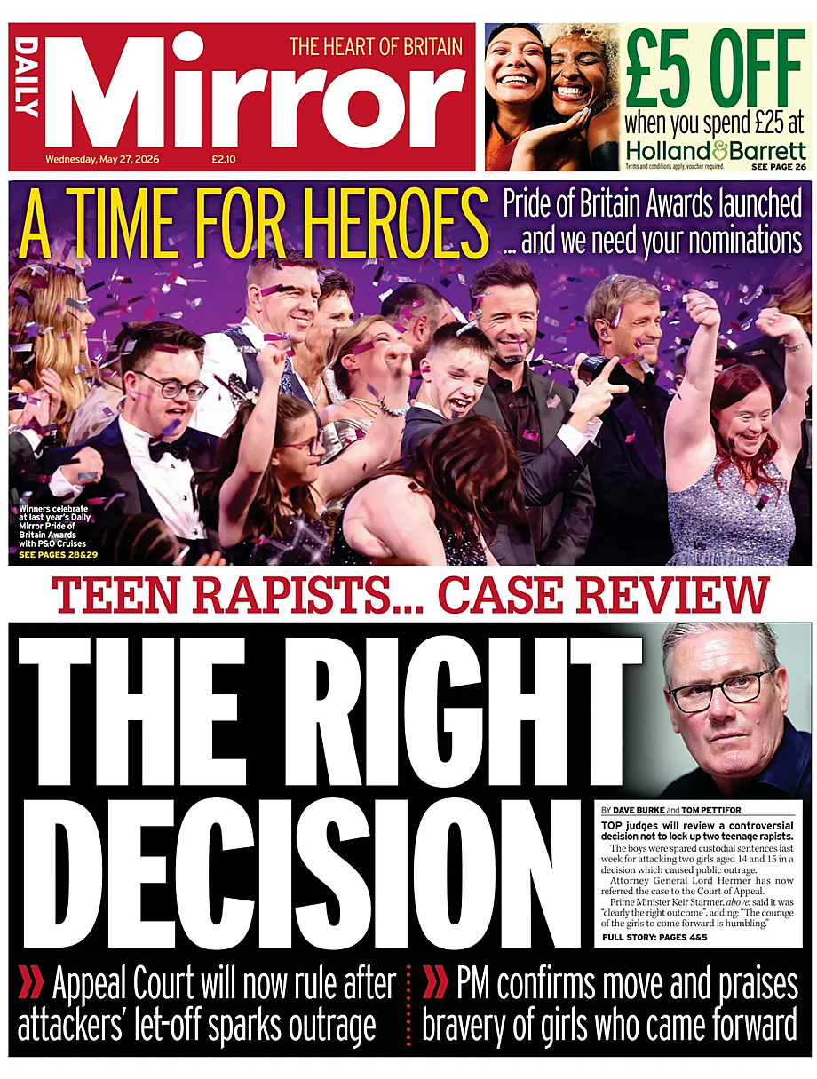Daily Mirror Front Page Today - Headlines and News