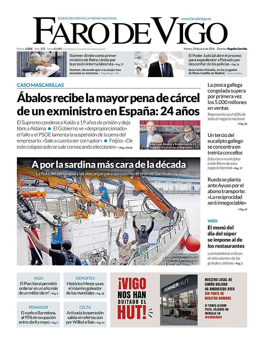 Portada Faro de Vigo de Hoy - Titulares y Noticias