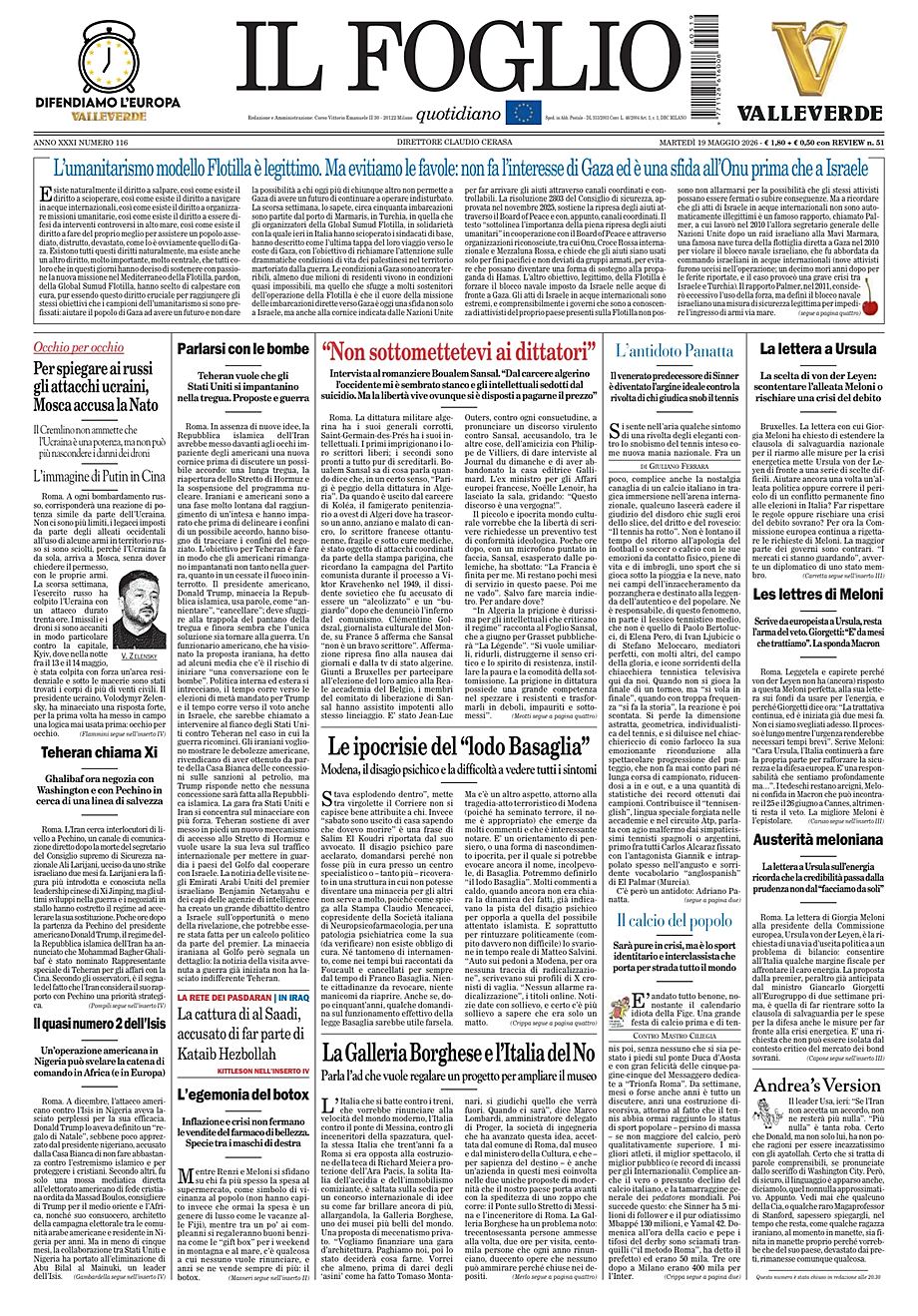 Prima Pagina Il Foglio Quotidiano di Oggi - Titoli e Notizie