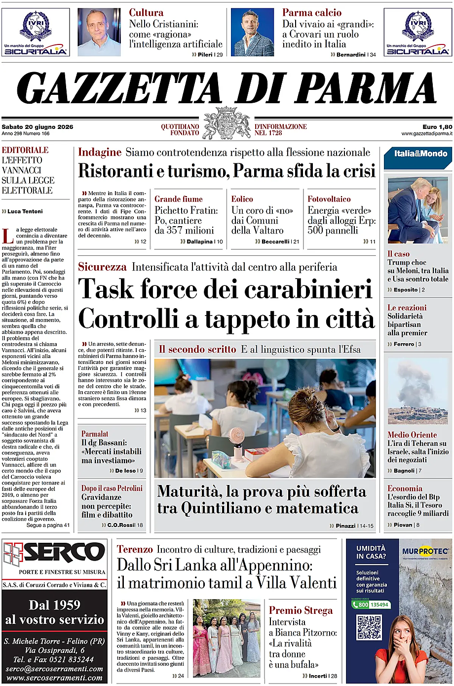 Prima Pagina Gazzetta di Parma di Oggi - Titoli e Notizie