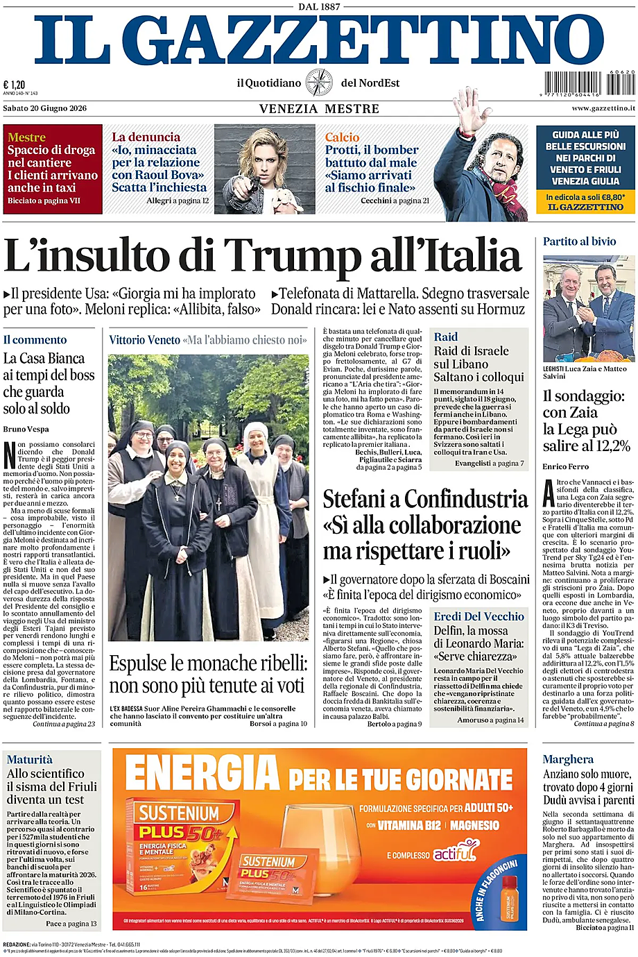 Prima Pagina Il Gazzettino di Oggi - Titoli e Notizie