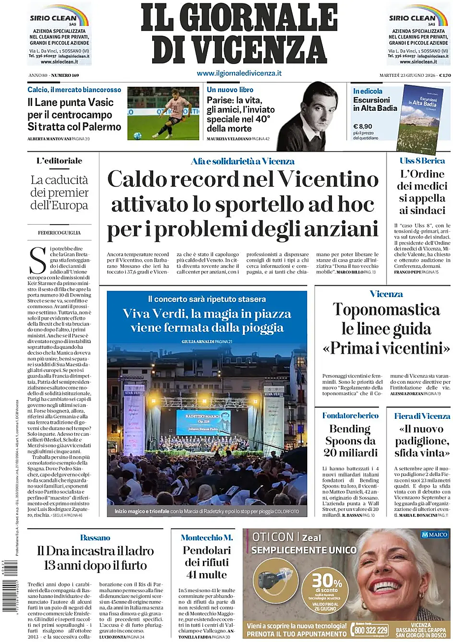 Prima Pagina Il Giornale di Vicenza di Oggi - Titoli e Notizie