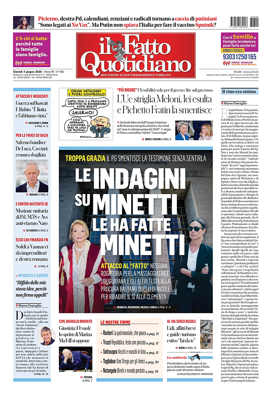 Prima Pagina Il Fatto Quotidiano di Oggi - Titoli e Notizie