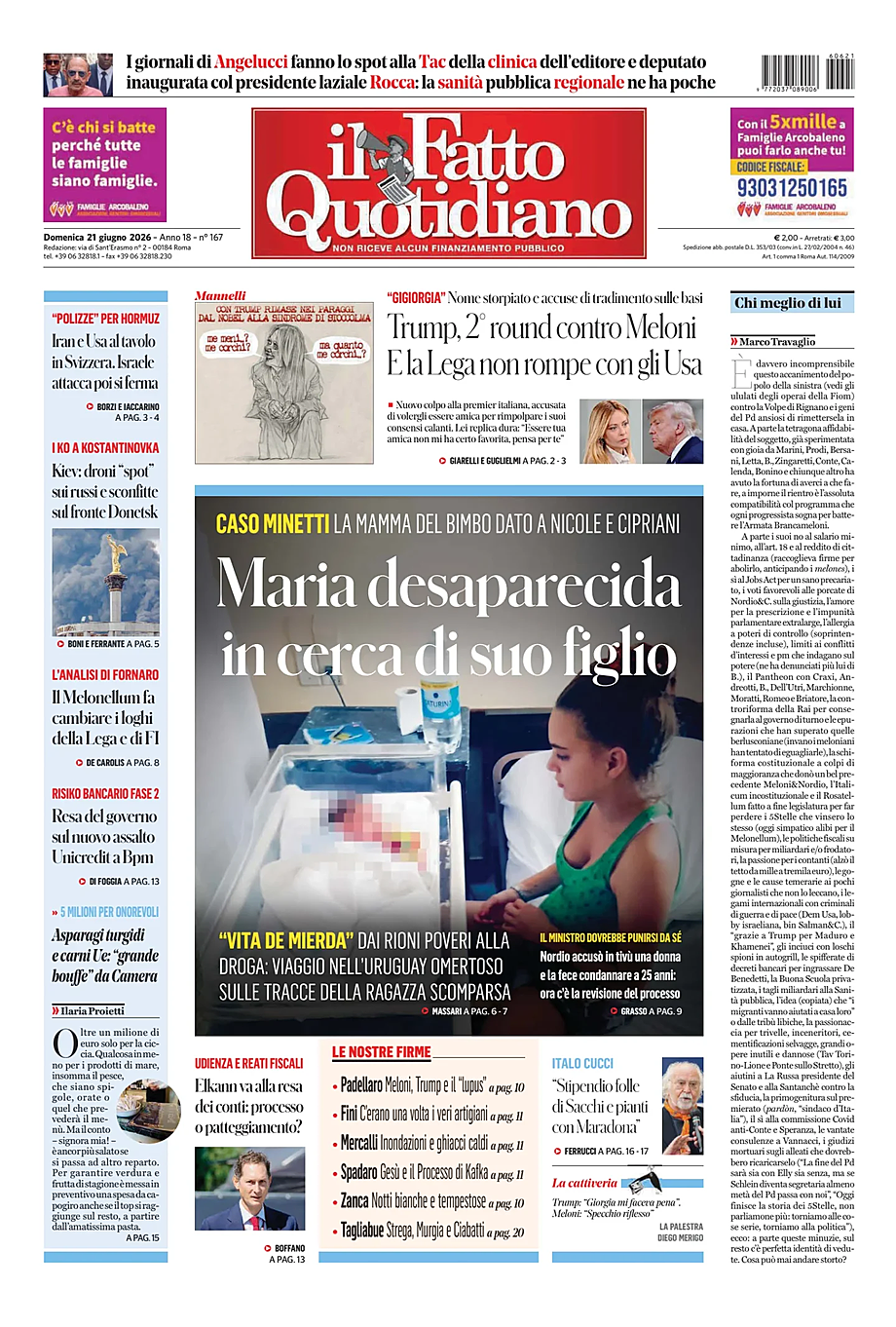 Prima Pagina Il Fatto Quotidiano di Oggi - Titoli e Notizie