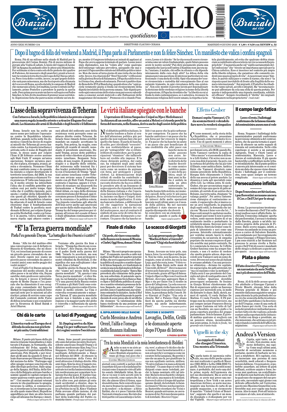 Prima Pagina Il Foglio di Oggi - Titoli e Notizie