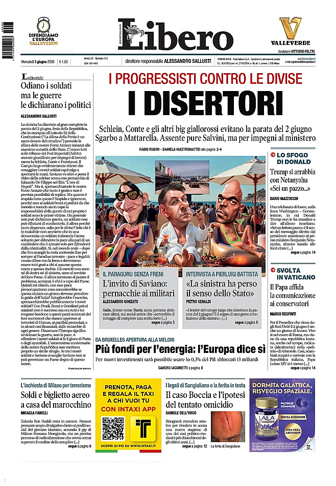 Prima Pagina Libero Quotidiano di Oggi - Titoli e Notizie