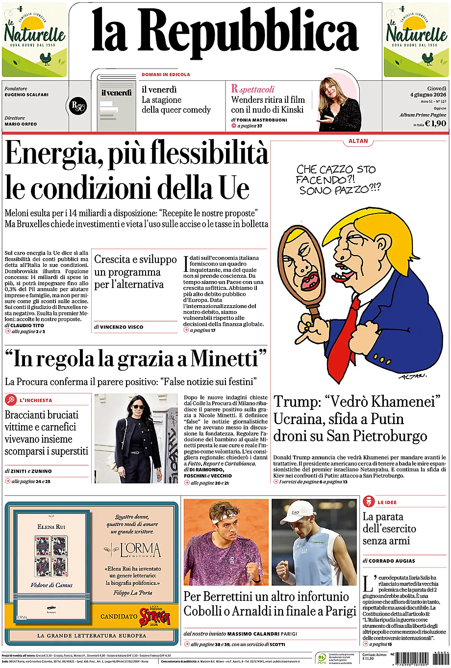 Prima Pagina La Repubblica di Oggi - Titoli e Notizie