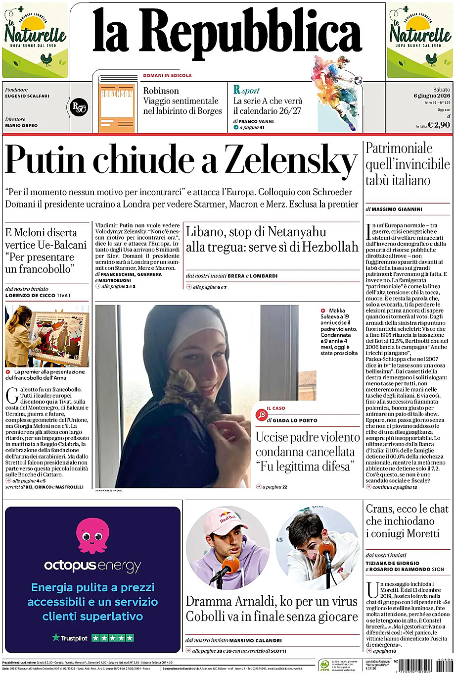 Prima Pagina La Repubblica di Oggi - Titoli e Notizie
