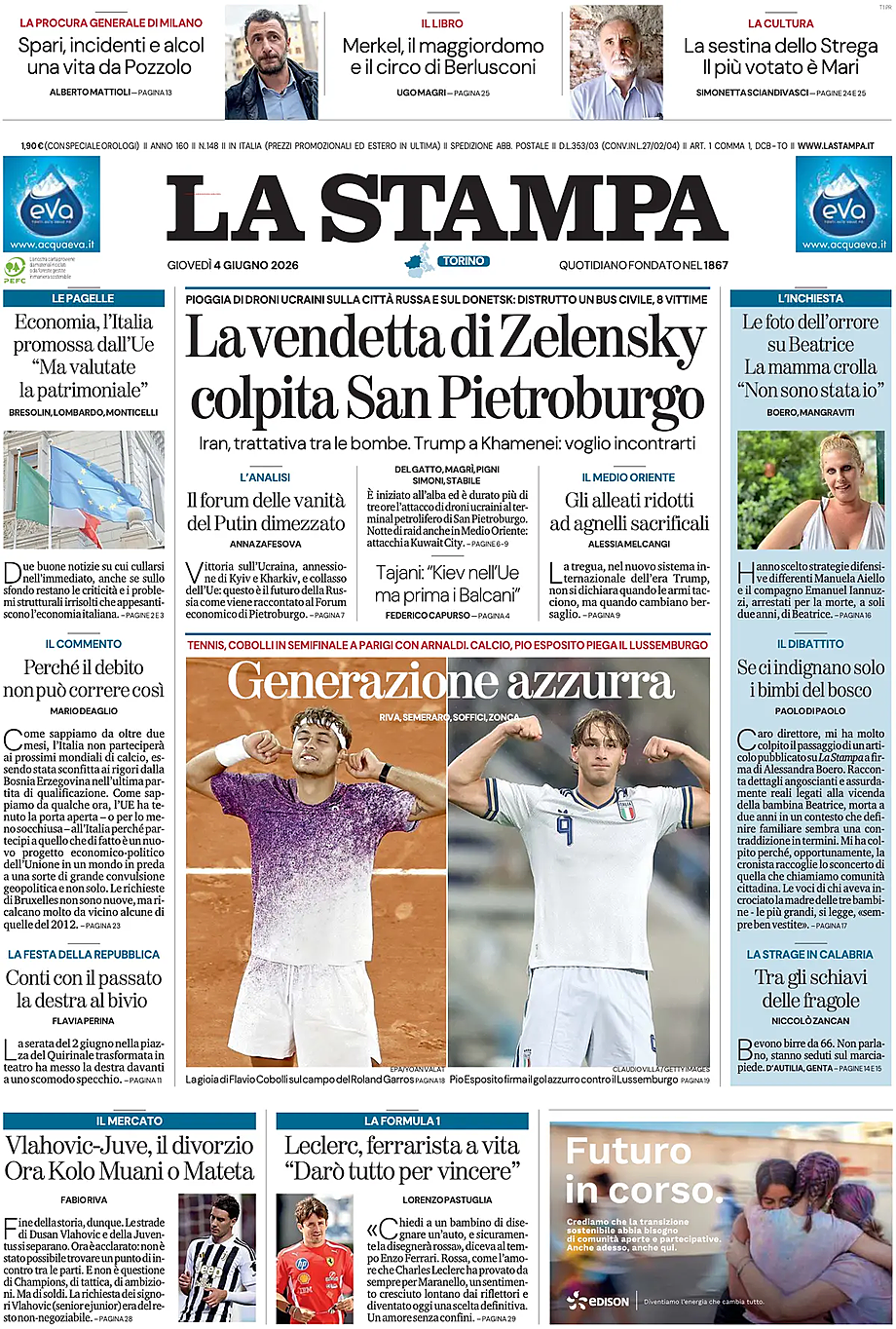 Prima Pagina La Stampa di Oggi - Titoli e Notizie