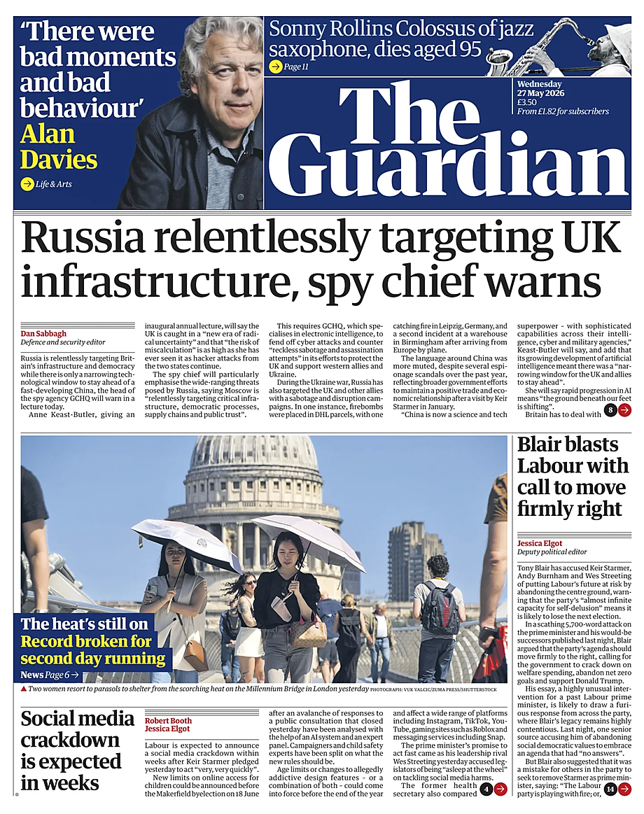 The Guardian Front Page Today - Headlines and News