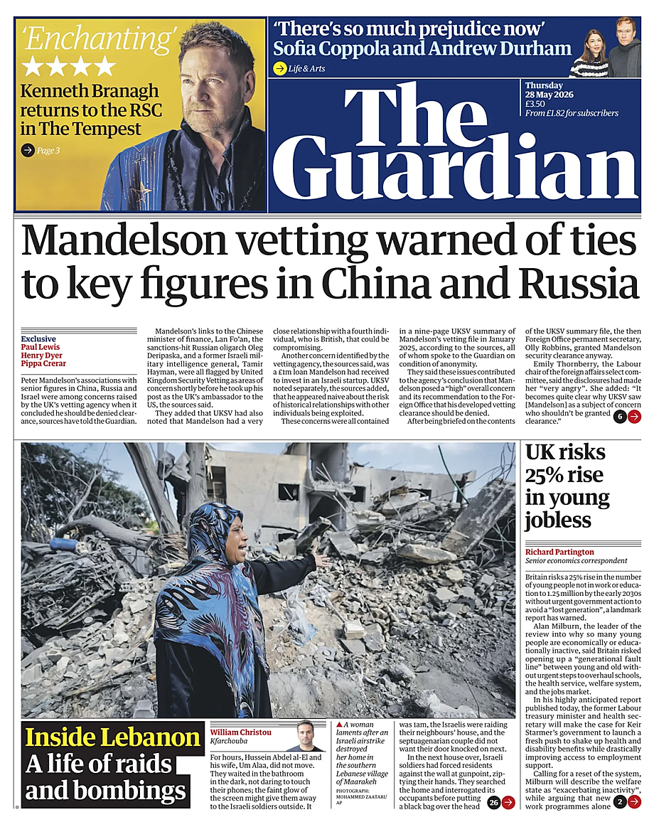 The Guardian Front Page Today - Headlines and News