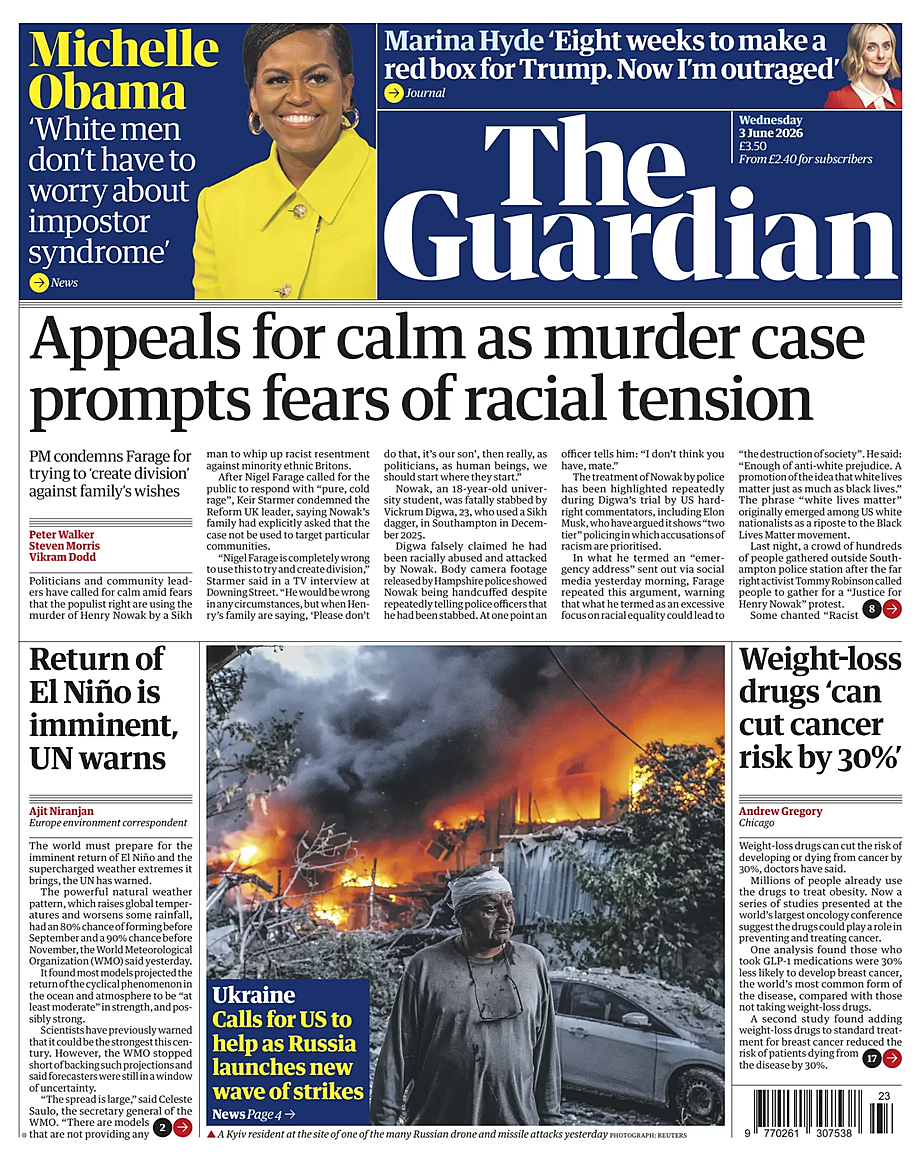 The Guardian Front Page Today - Headlines and News